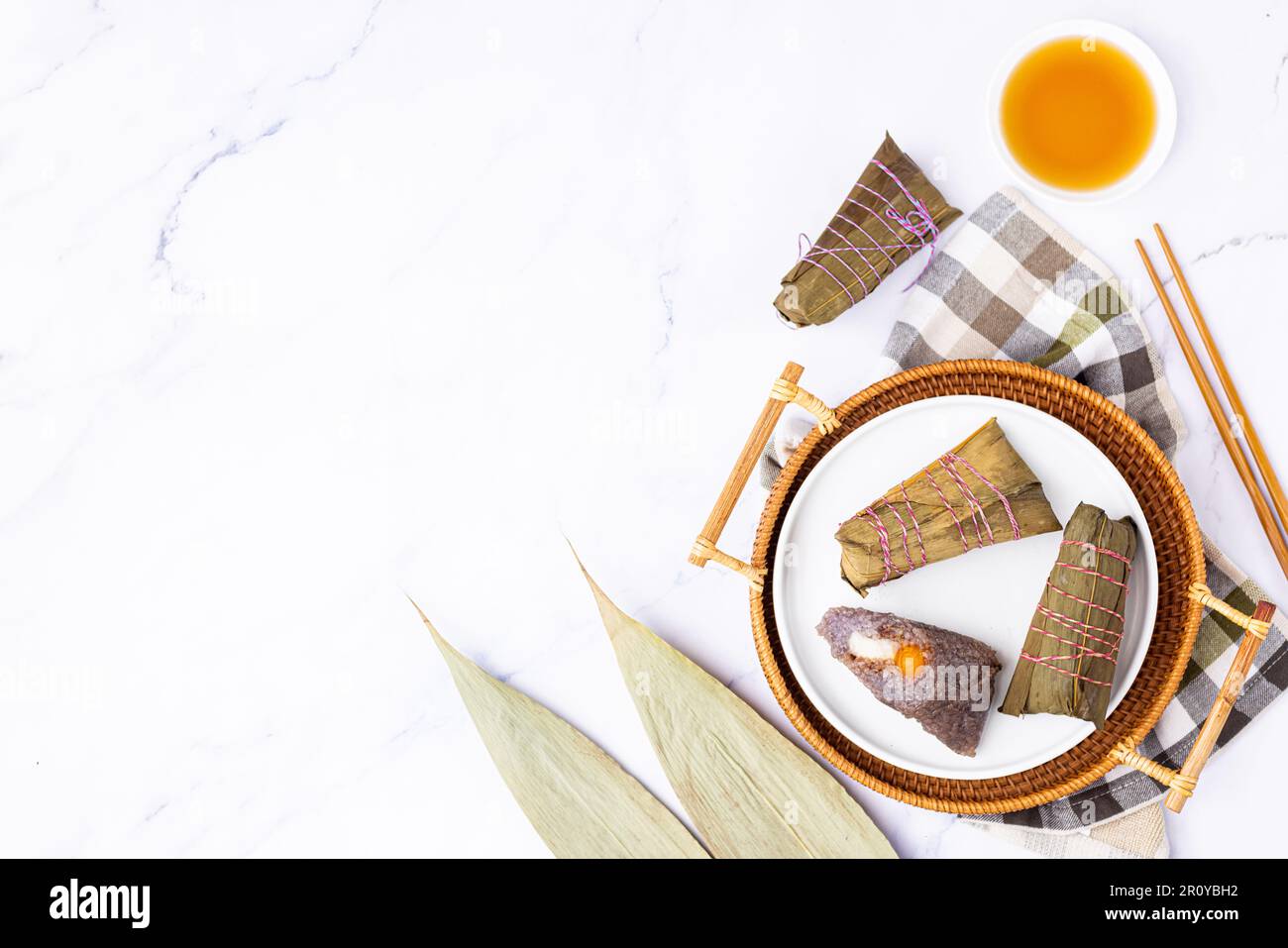 Traditional Chinese food for Dragon boat festival. Closeup zongzi or ...