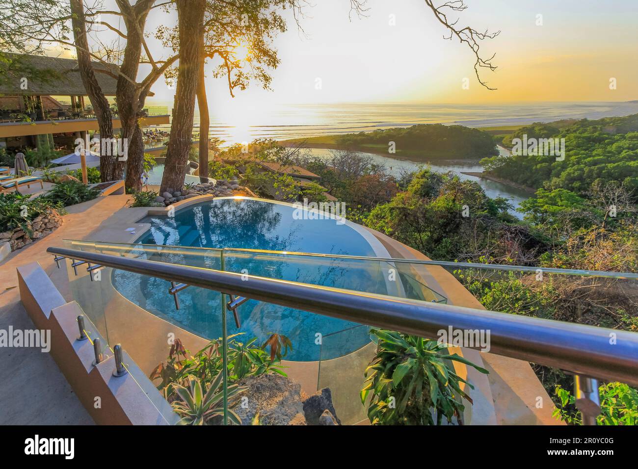 Beautiful sunset view from the luxury Lagarta Lodge pool of the Nosara ...
