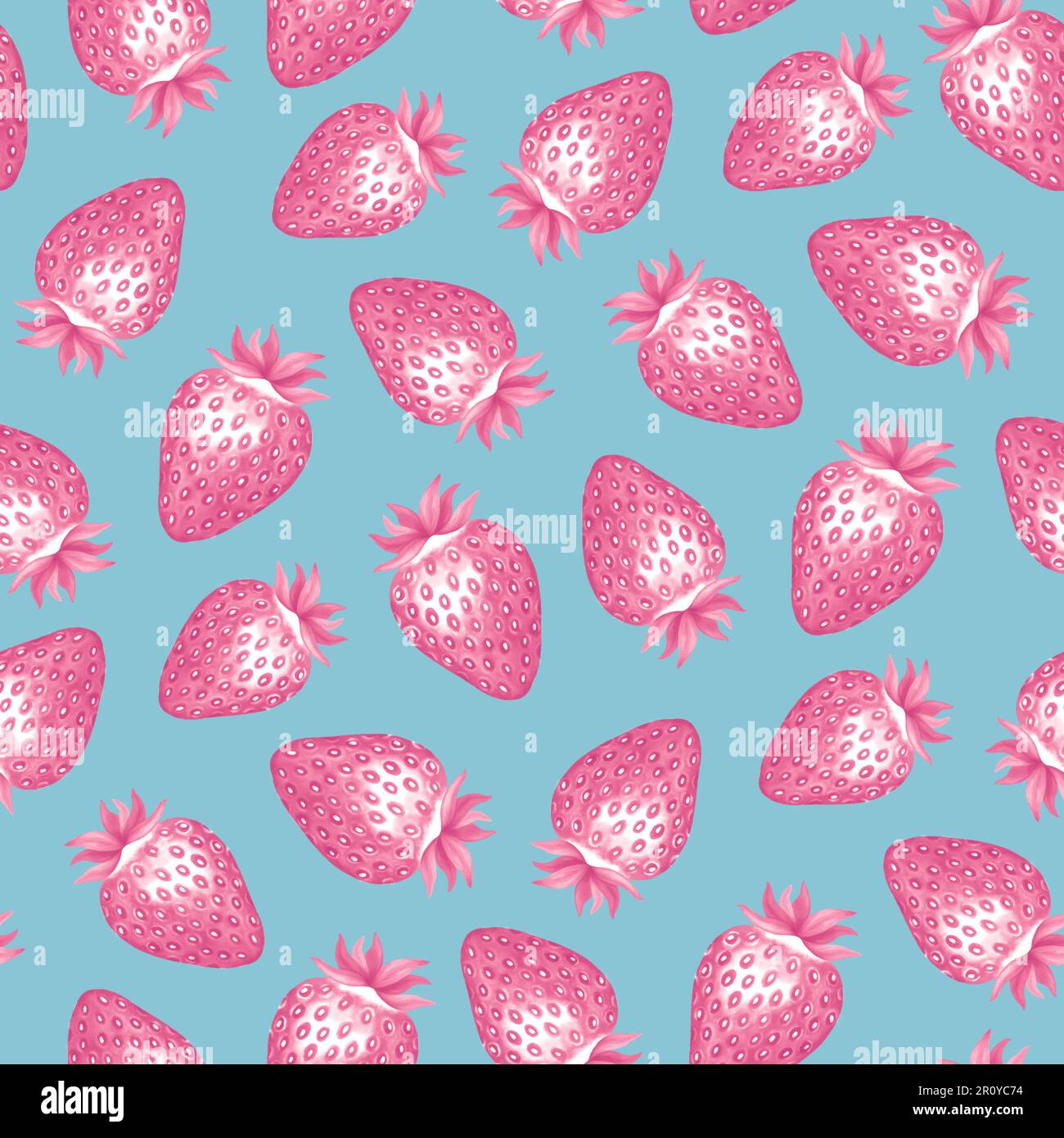 Strawberry seamless pattern. Colorful vivid print with hand drawn ...