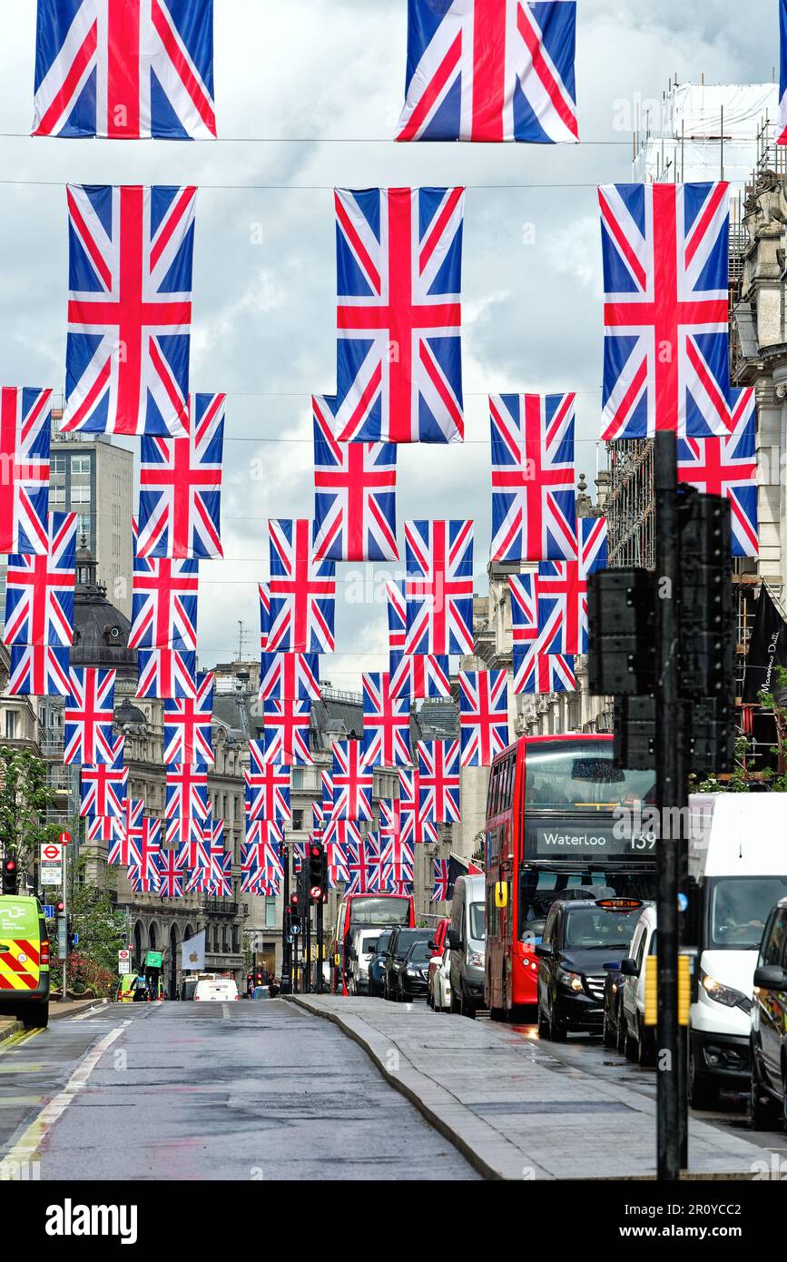 A spectacular display of Union Jack flags in Regent Street to celebrate ...