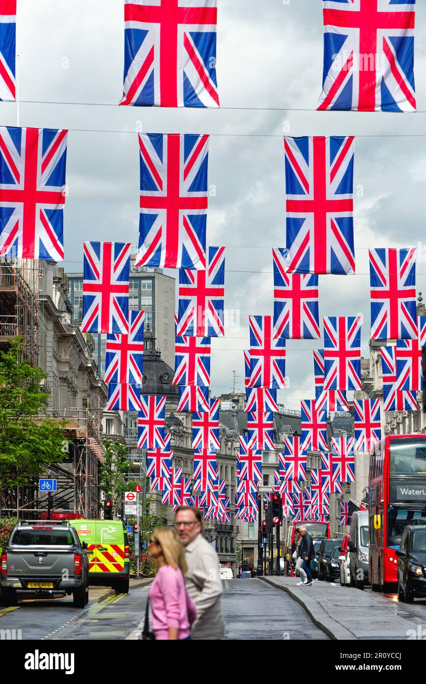 A spectacular display of Union Jack flags in Regent Street to celebrate ...