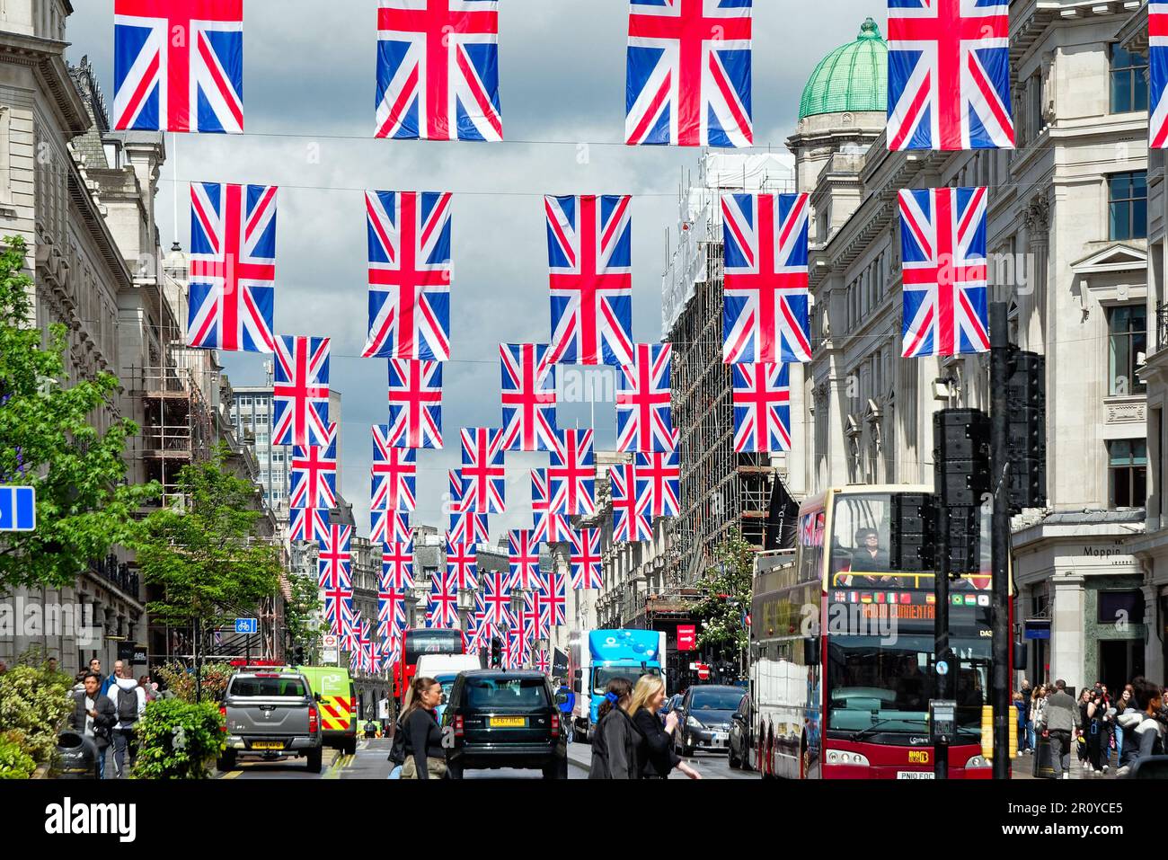 A spectacular display of Union Jack flags in Regent Street to celebrate ...