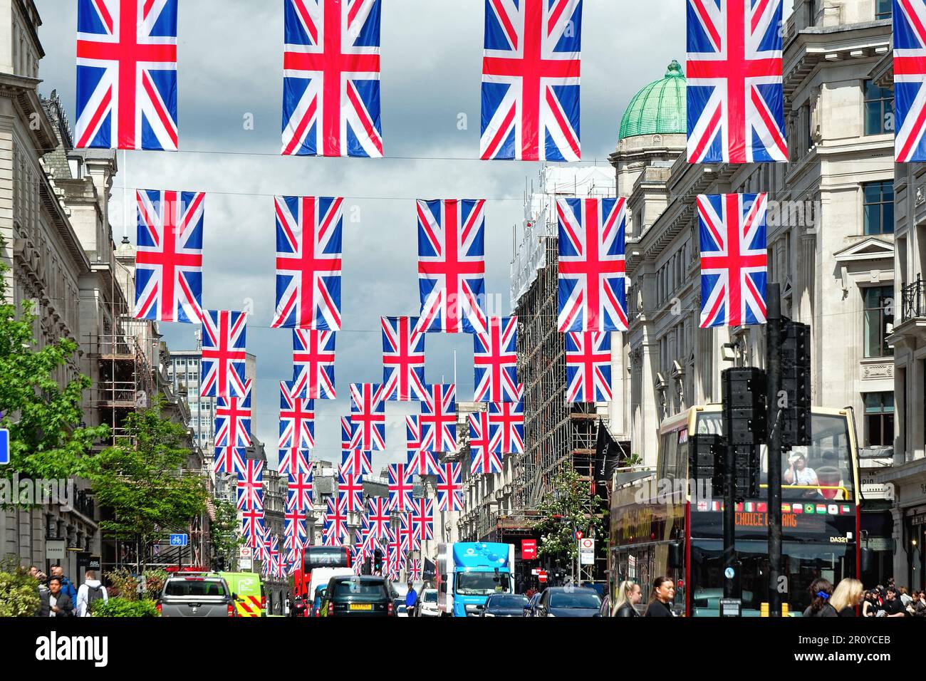 A spectacular display of Union Jack flags in Regent Street to celebrate ...