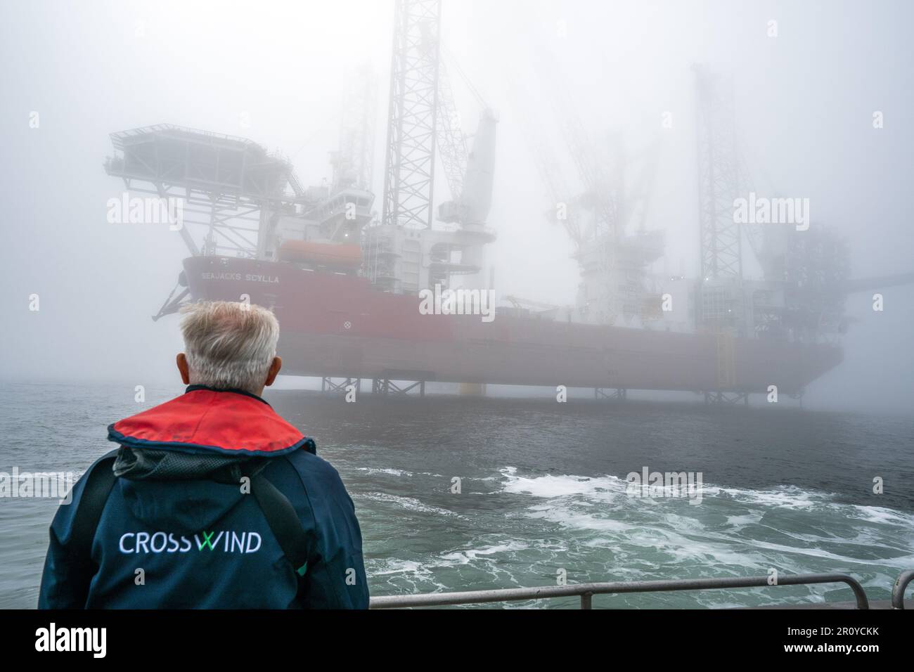 NORTH SEA - 10/05/2023, A heavy lift vessel in the North Sea. With this ...
