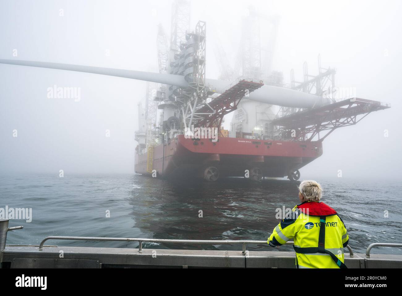 NORTH SEA - 10/05/2023, A heavy lift vessel in the North Sea. With this ...