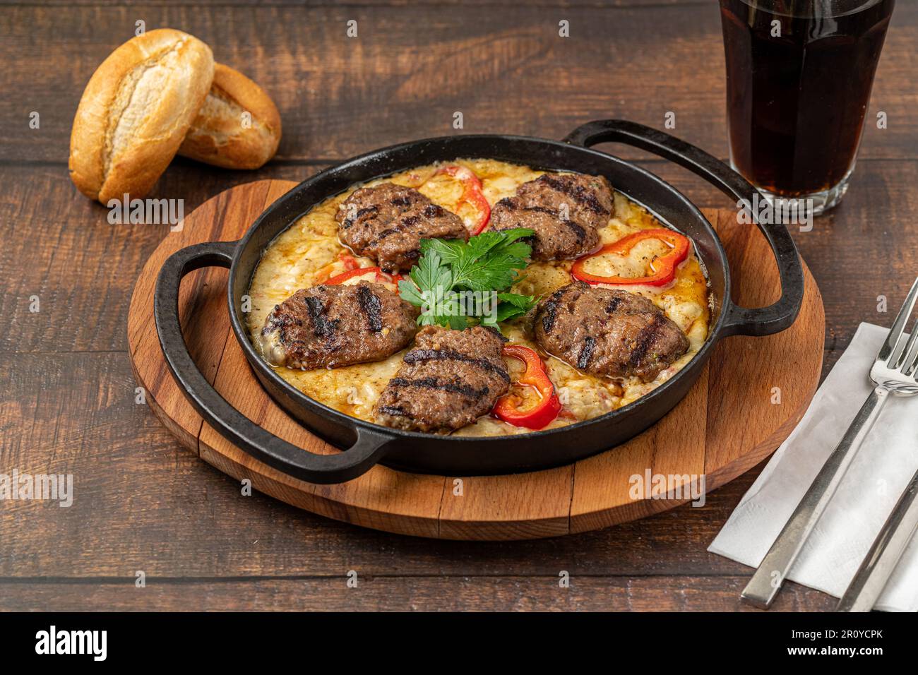 Meatballs with alinazik sauce. Traditional turkish meatballs on ...