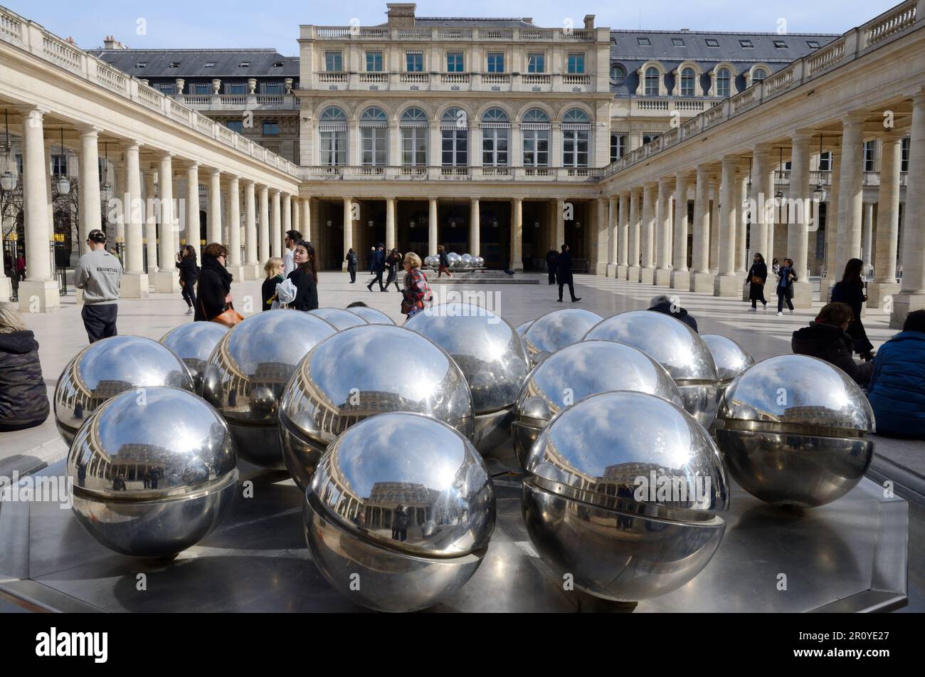 Paris, France - March 16, 2023: Big balls of plated color at Courtyard ...
