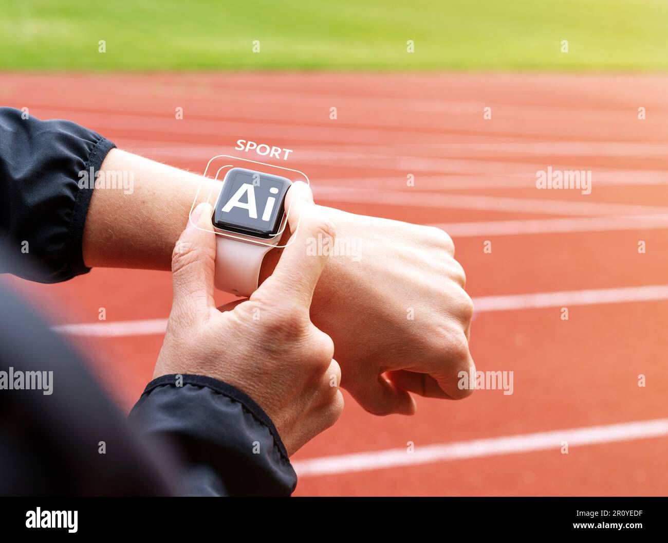 AI technologies in sports devices, smart watch on the athlete's hand ...