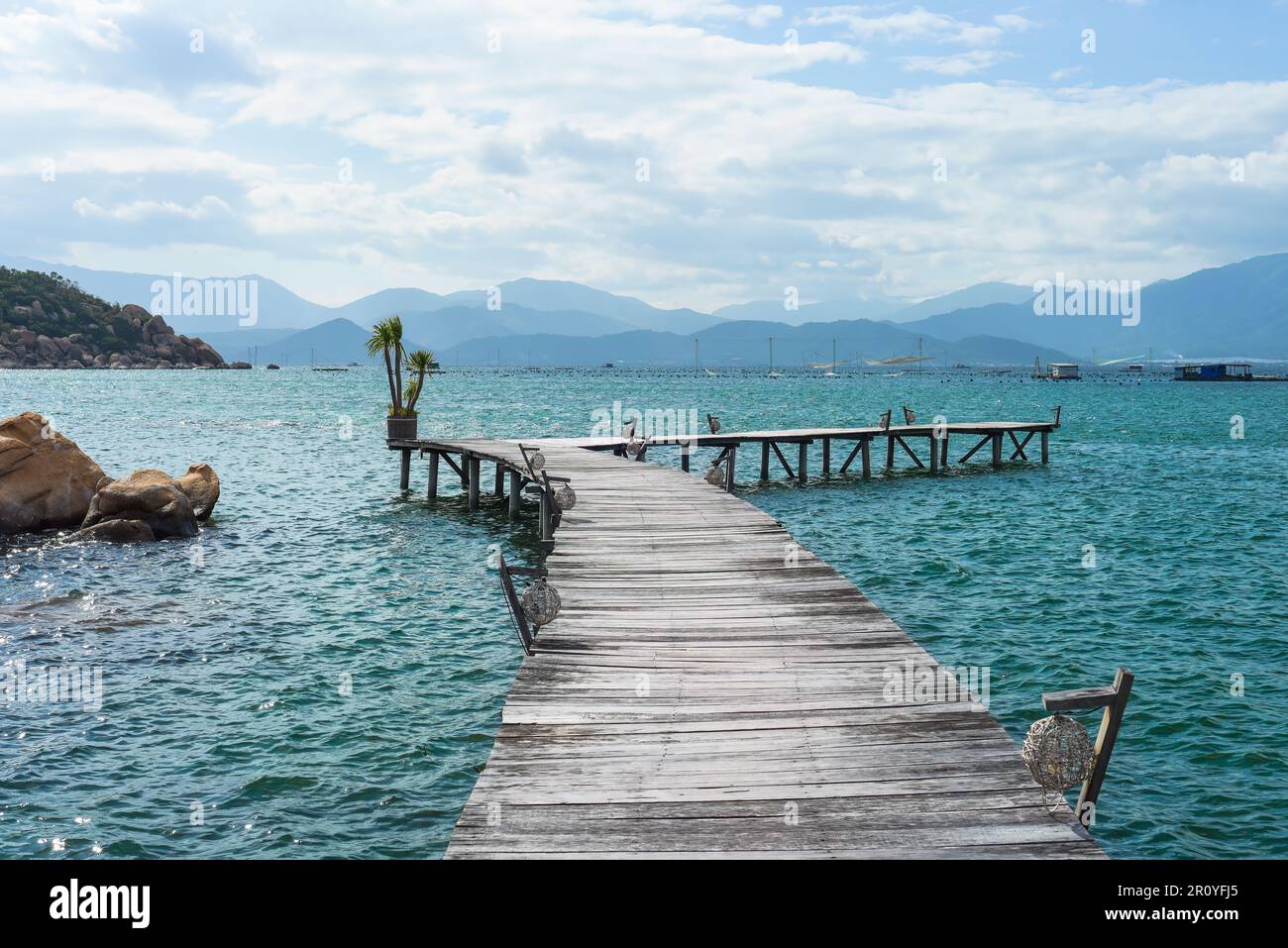 Wooden pier on south china sea in vietnam Stock Photo - Alamy
