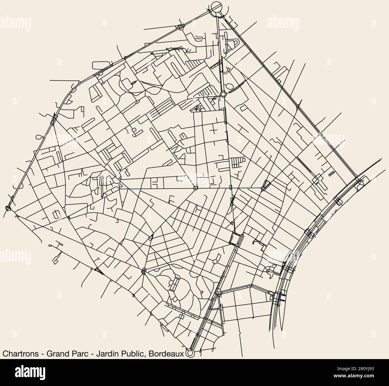 Street roads map of the CHARTRONS - GRAND PARC - JARDIN PUBLIC QUARTER ...