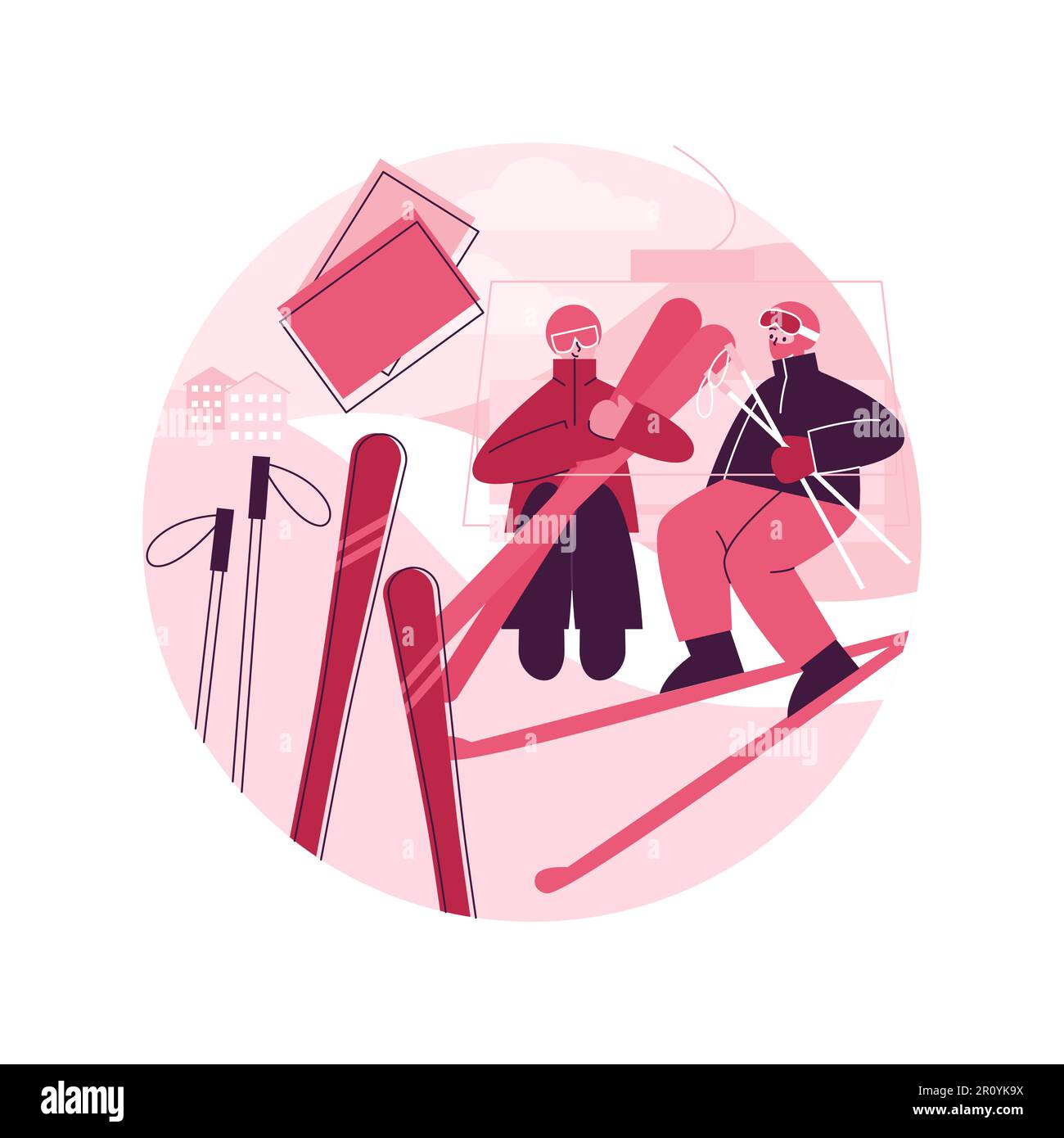 Skiing abstract concept vector illustration. Winter adventure, mountain ...