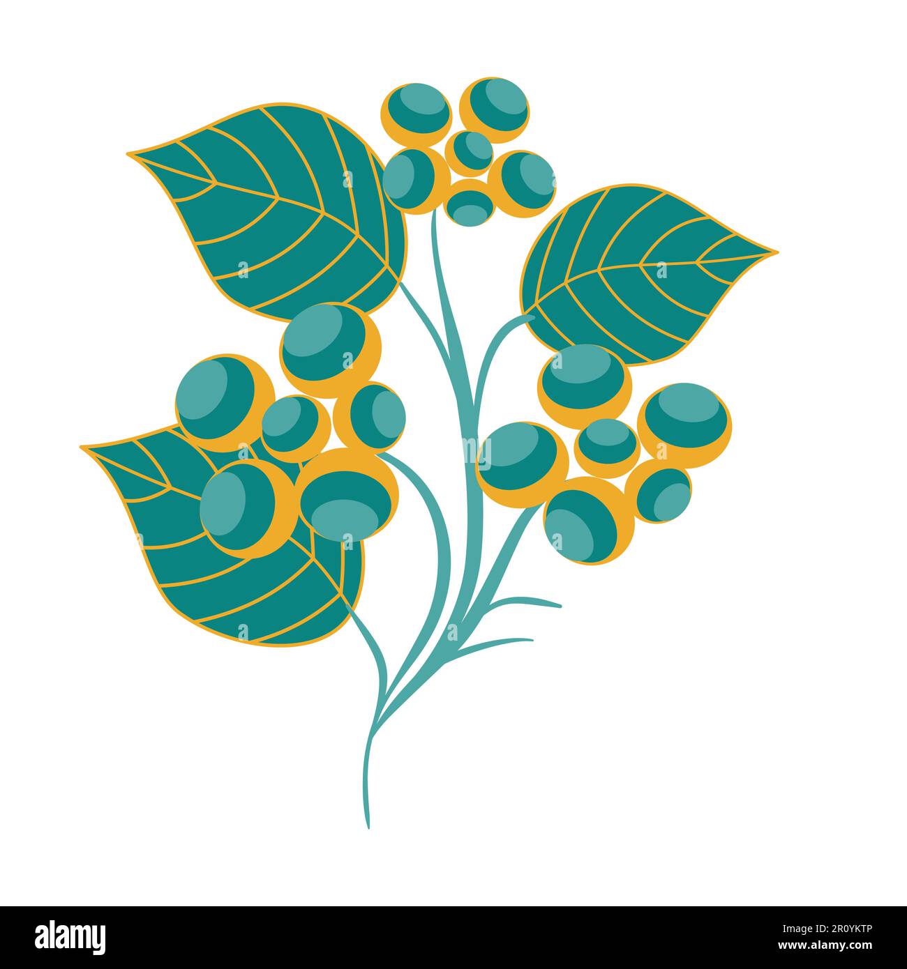 Botanical vector illustration with decorative branch and leaves in flat ...
