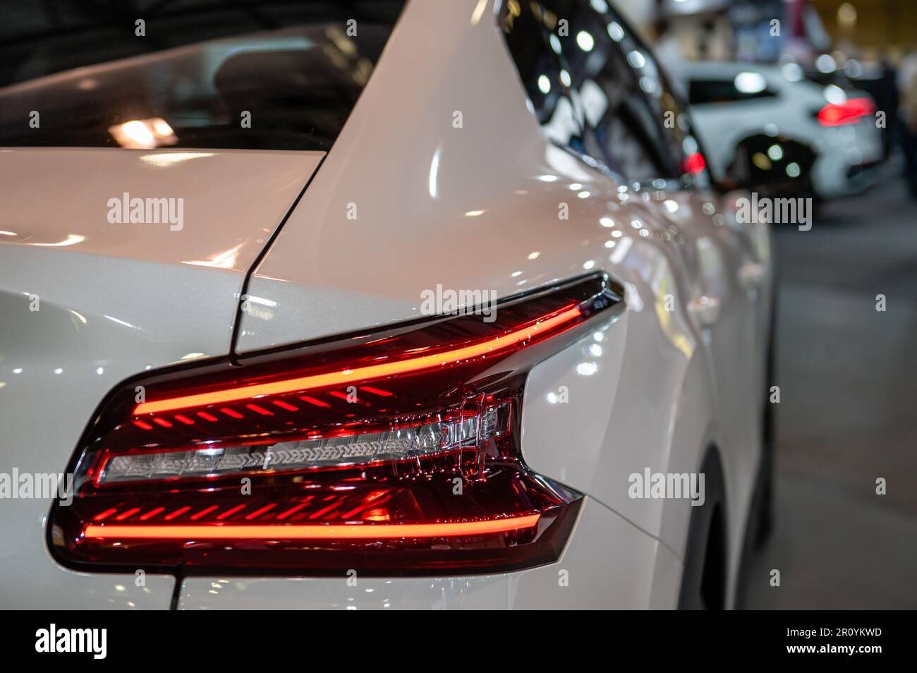Riga, Latvia, April 28, 2023: LED rear lights and car design closeup of ...