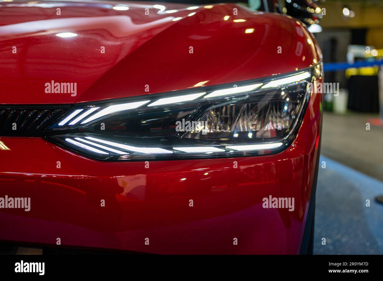 Riga, Latvia, April 28, 2023: LED headlights and car design closeup of ...