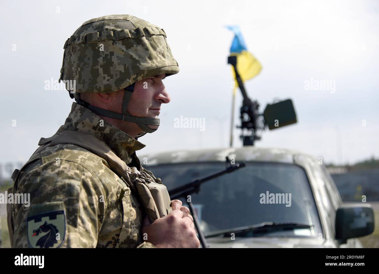 KYIV REGION, UKRAINE - MAY 10, 2023 - A Ukrainian serviceman is ...