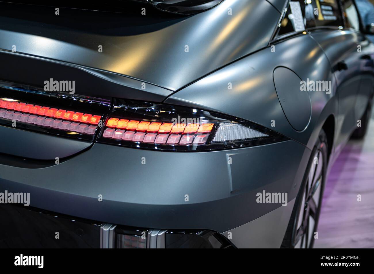 Riga, Latvia, April 28, 2023: rear LED lights and car design closeup of ...
