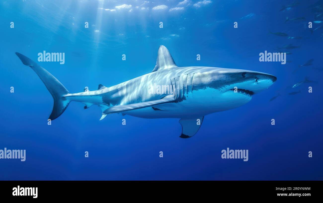 Shark swimming in blue water hi-res stock photography and images - Alamy