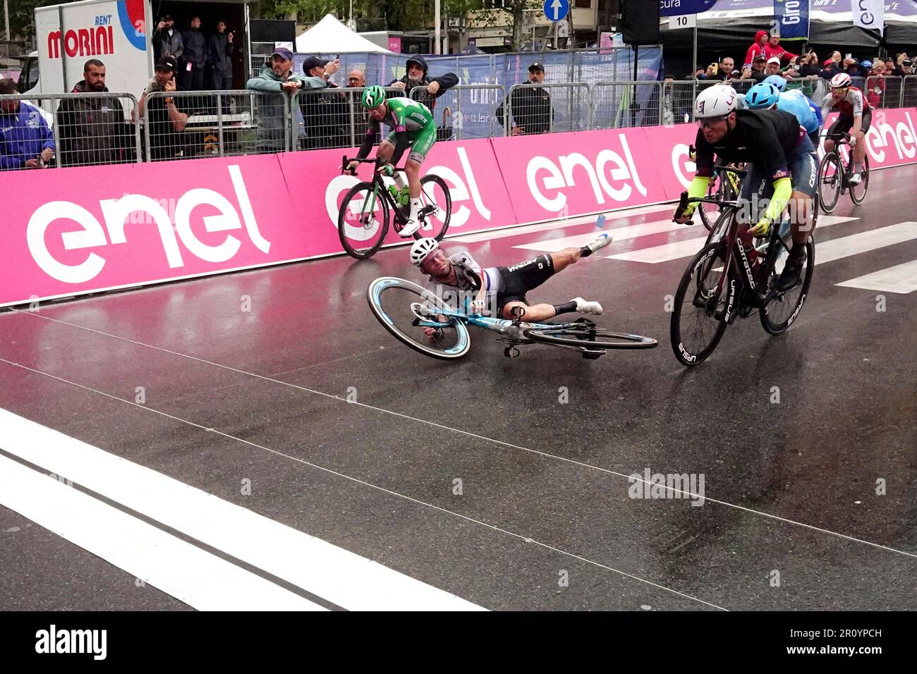 Britain's Mark Cavendish, center, crashes near the finish line of the ...