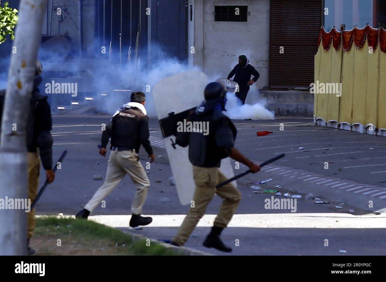 Abbottabad, Pakistan, May 10, 2023. Police officials restore baton ...