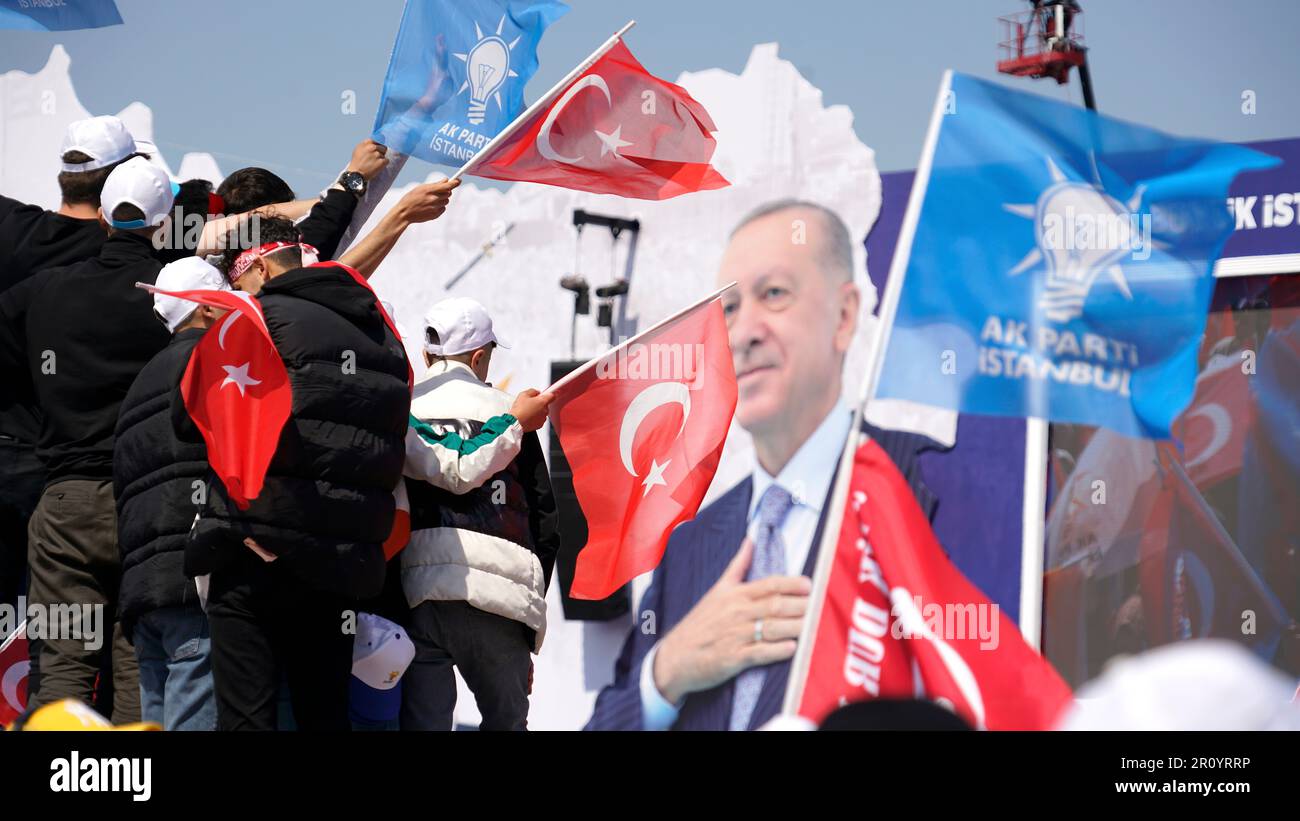 President Recep Tayyip Erdogan campaigns at Istanbul's Ataturk Airport ...