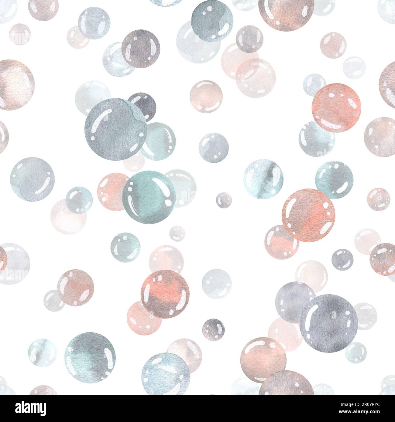 Bubbles of water in blue and coral color on a white background ...