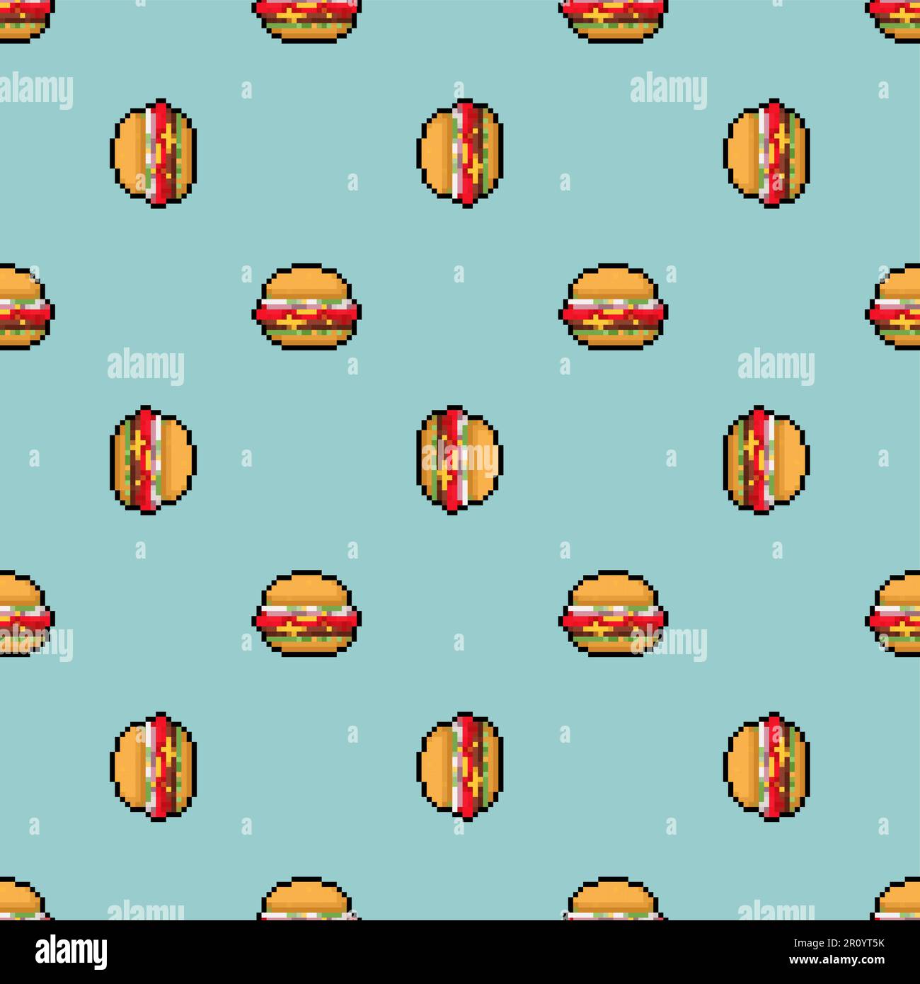 Burger pixel art pattern seamless. Hamburger pixelated background. Fast ...