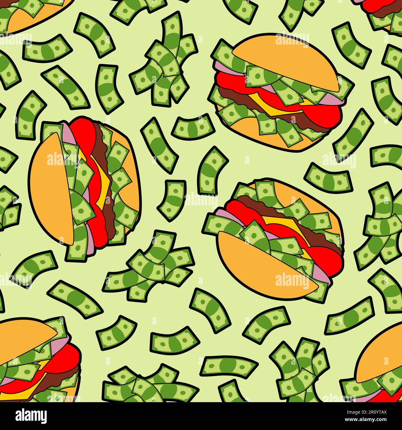 Money burger pattern seamless. Hamburger with dollars background. Fast ...