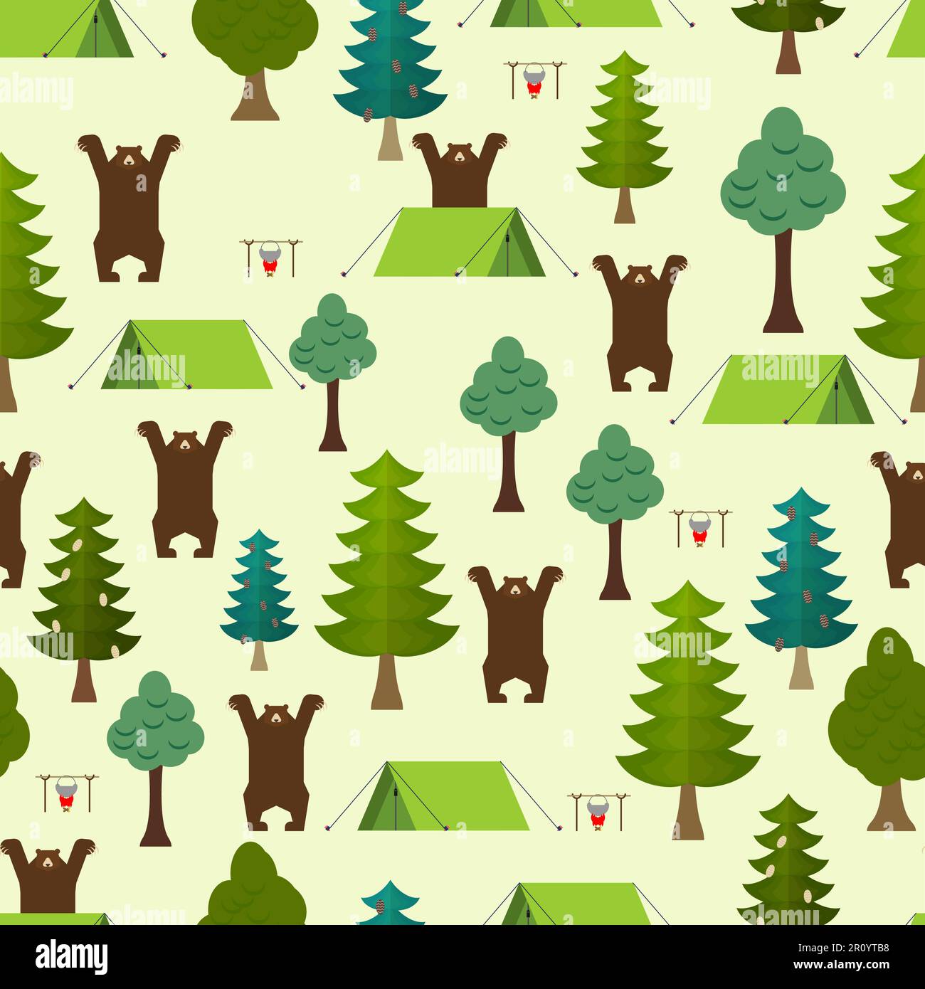 Angry bear in forest pattern seamless. camping tent background Stock Vector Image & Art - Alamy