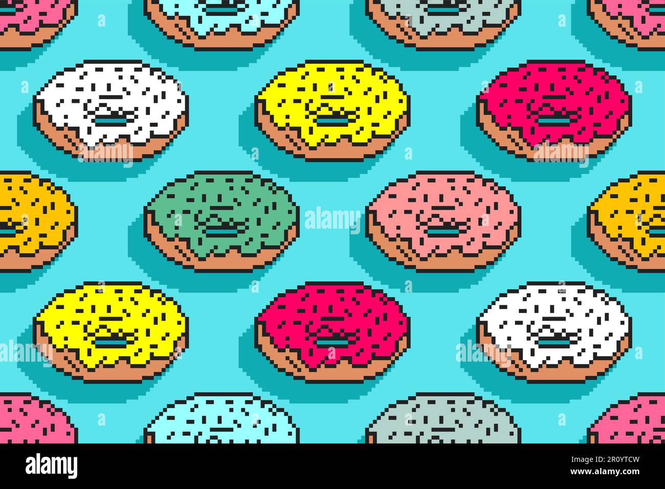 Donut pixel art pattern seamless. 8 bit food Sweetness background ...