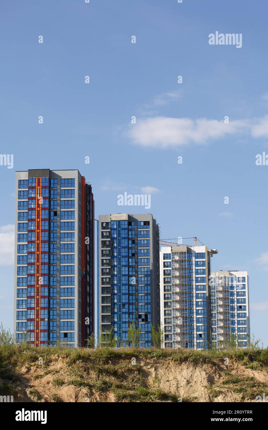 Modern high-rise buildings made of concrete and glass. Color design of ...
