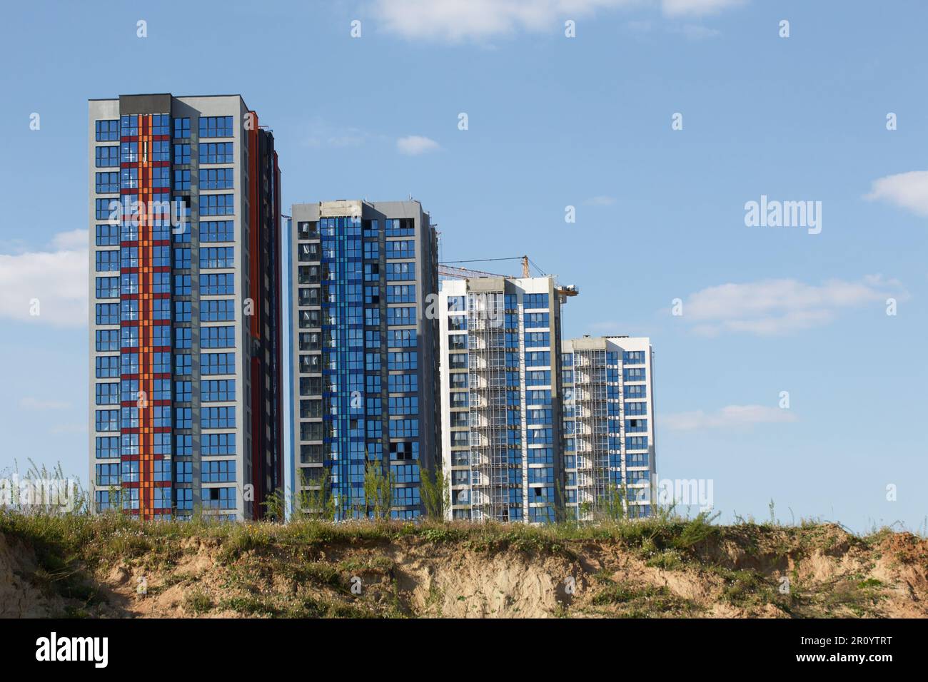 Modern high-rise buildings made of concrete and glass. Color design of ...