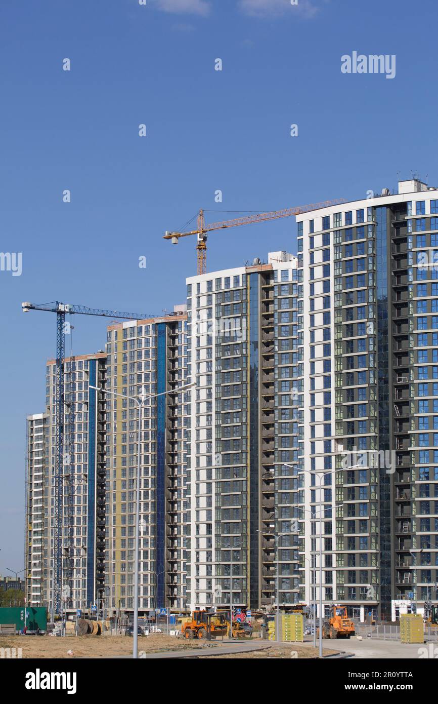 Construction site. Reinforced concrete frames of multi-storey buildings ...