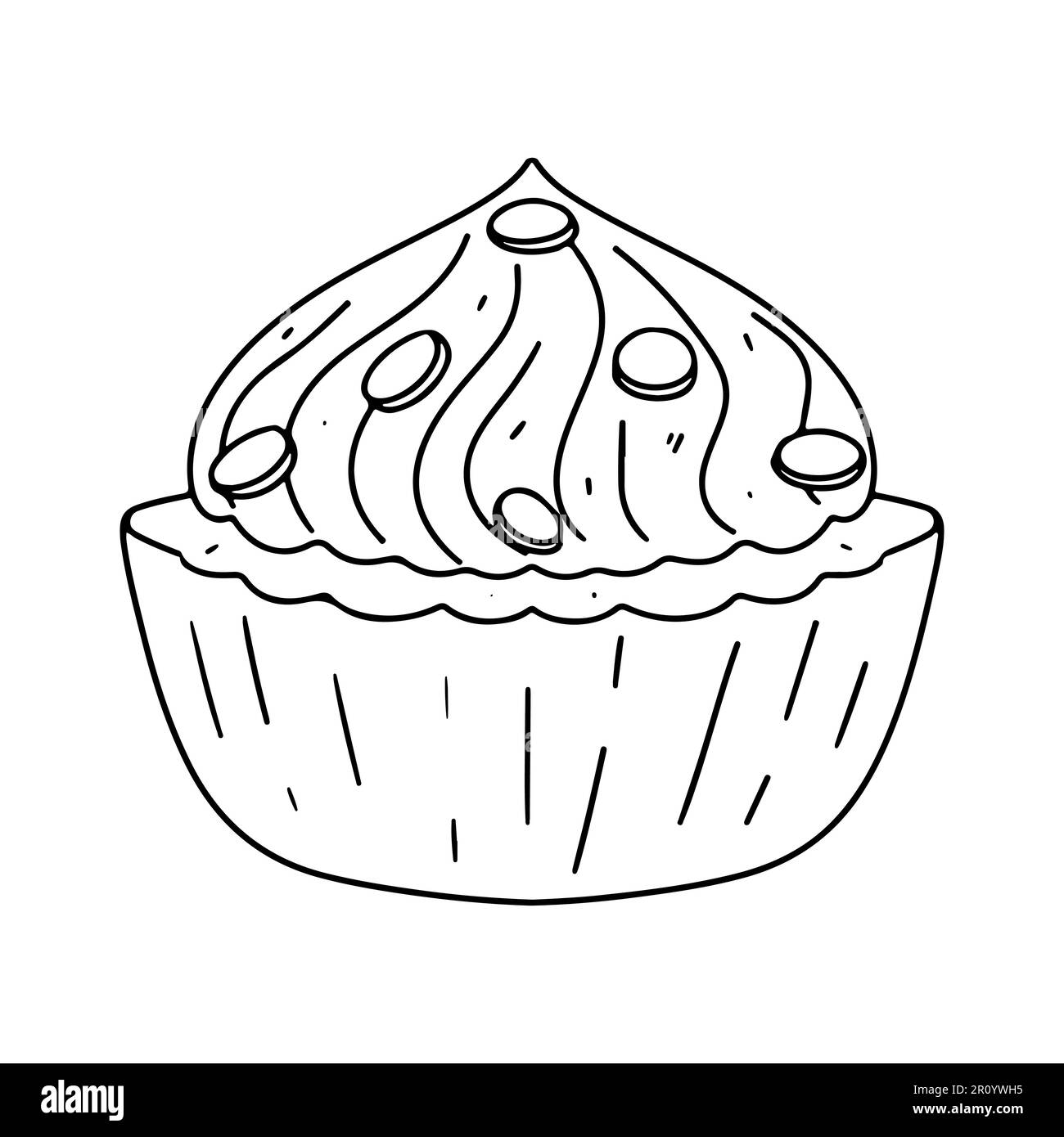 Tasty cupcake in hand drawn doodle style. Vector illustration isolated on white. Coloring page ...