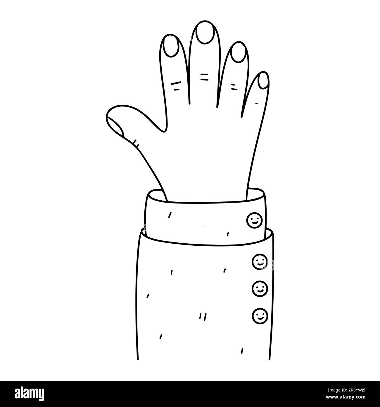 Human hand raised up in hand drawn doodle style. Vector illustration ...