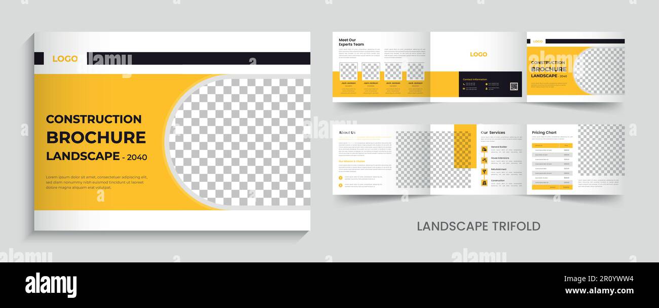 Construction landscape trifold brochure, company profile brochure ...