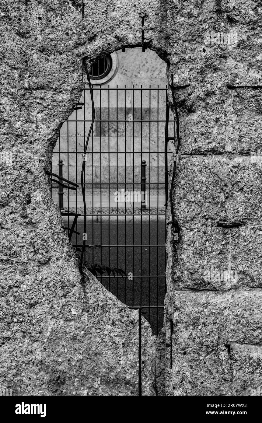 Stone wall metal gate Black and White Stock Photos & Images - Alamy