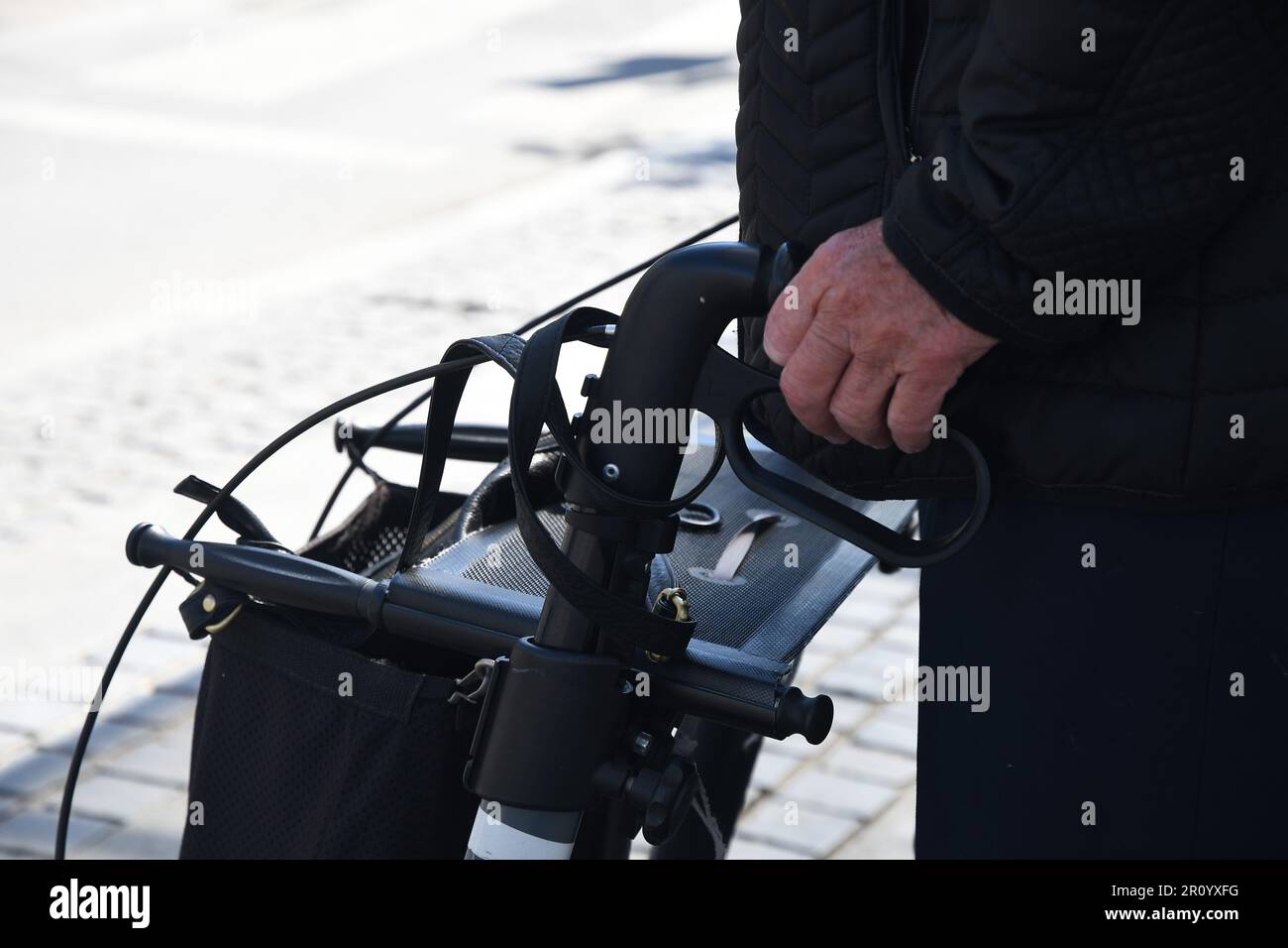 Copenhagen /Denmark/10 May 2023/ Senior female walks with wlker and ...