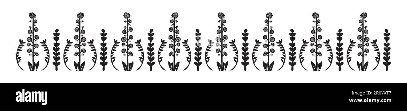 Quirky floral botanic vector border isolated on white background ...