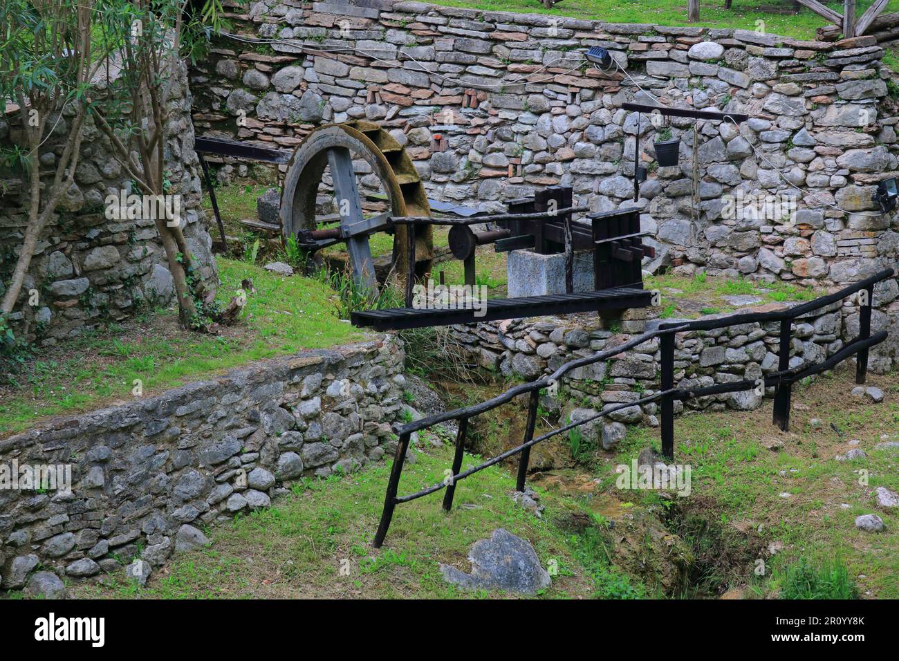 Waterwheel of a paper mill at the Papermaking Museum in Maderno, Italy ...