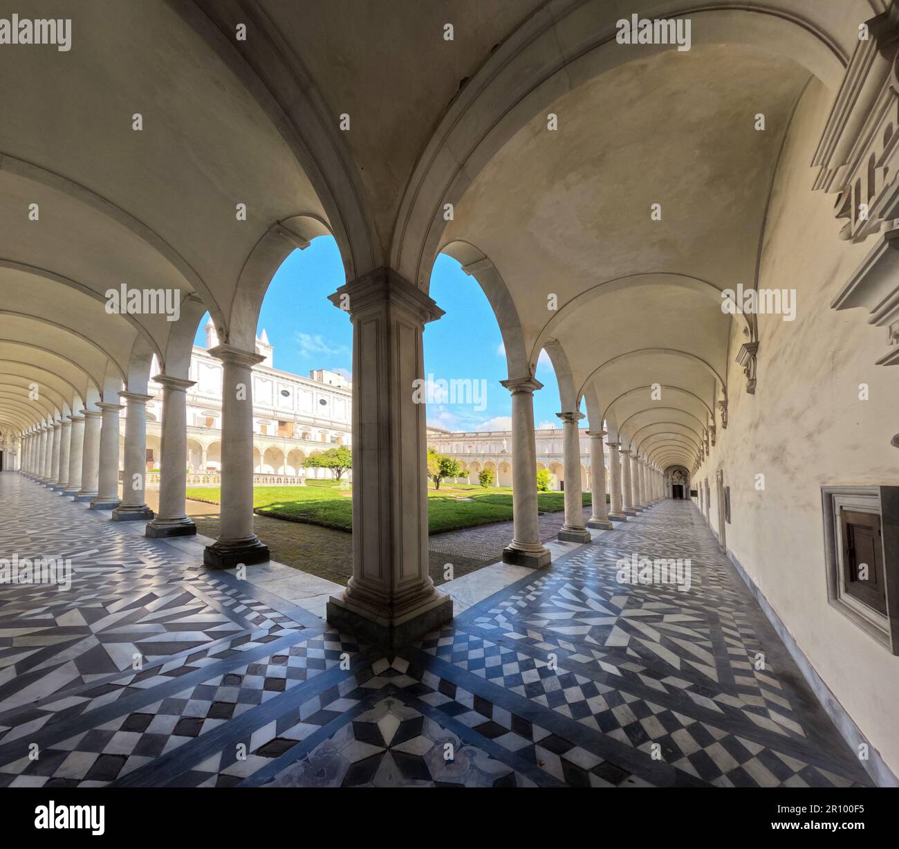 View of the cloister of the ancient Benedictine monastery of San ...