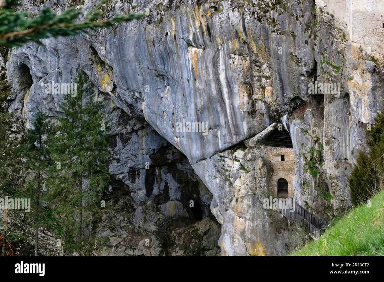 Predjama, Slovenia. The Predjamski Grad or Predjama Castle, a ...