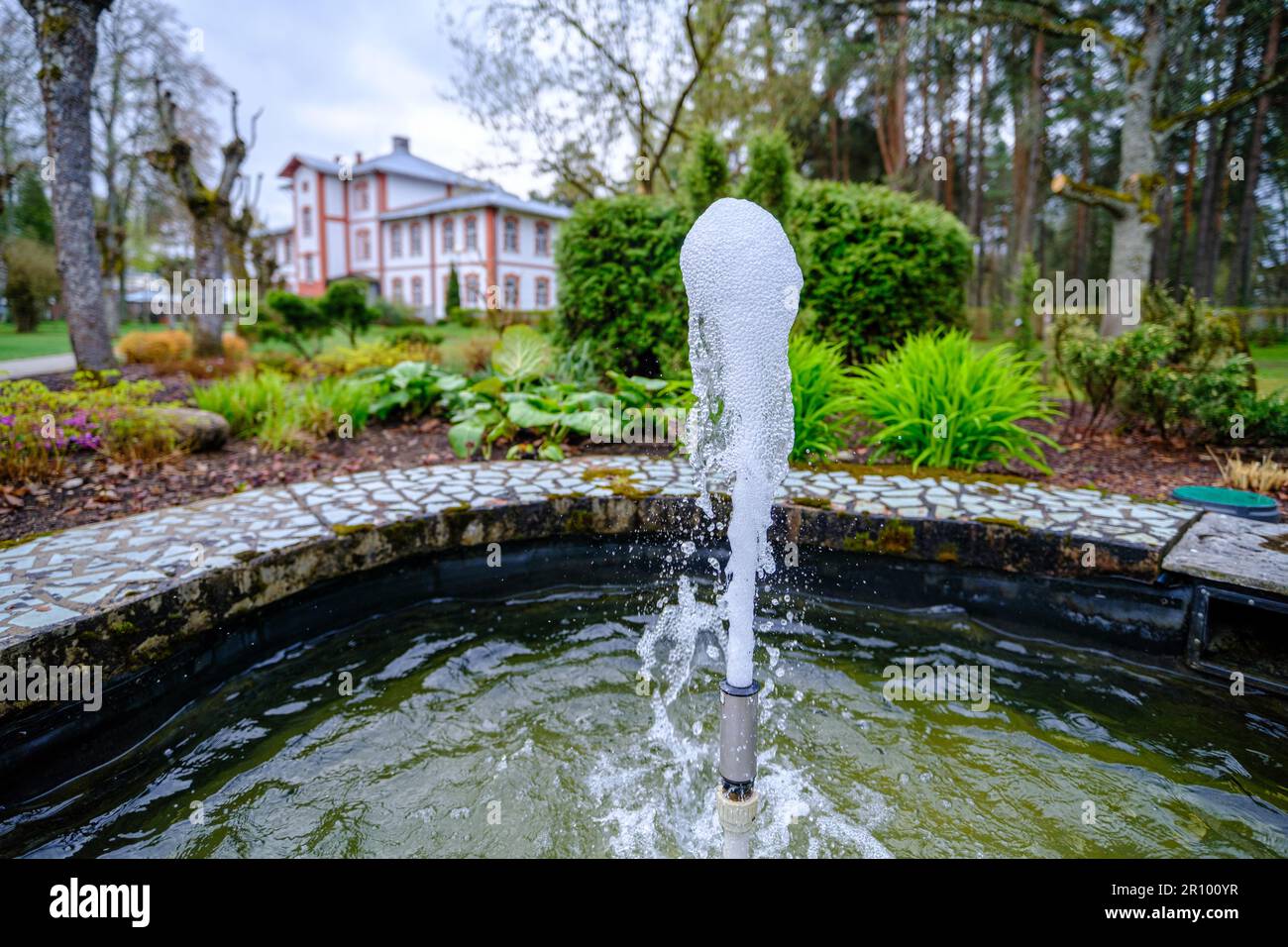 Fountain water fountain in park garden. a small park pool Stock Photo ...