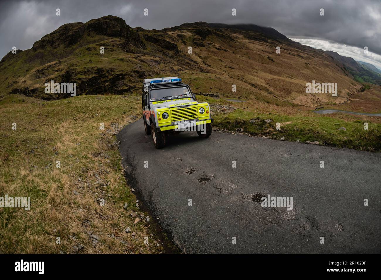 Duddon & Furness Mountain Rescue Team driving up Hardknott Pass, the ...