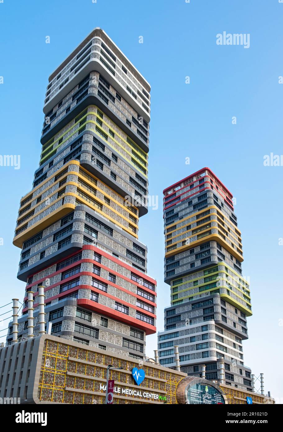 Marina Twin Towers office buildings, Lusail, Doha, Qatar Stock Photo ...