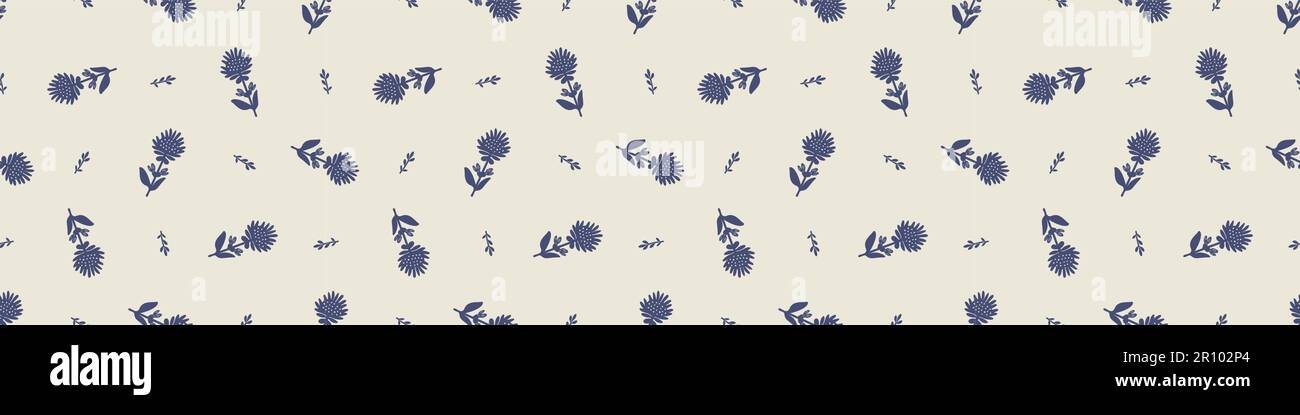 Quirky floral lino cut motif vector border. Seamless decoration of ...