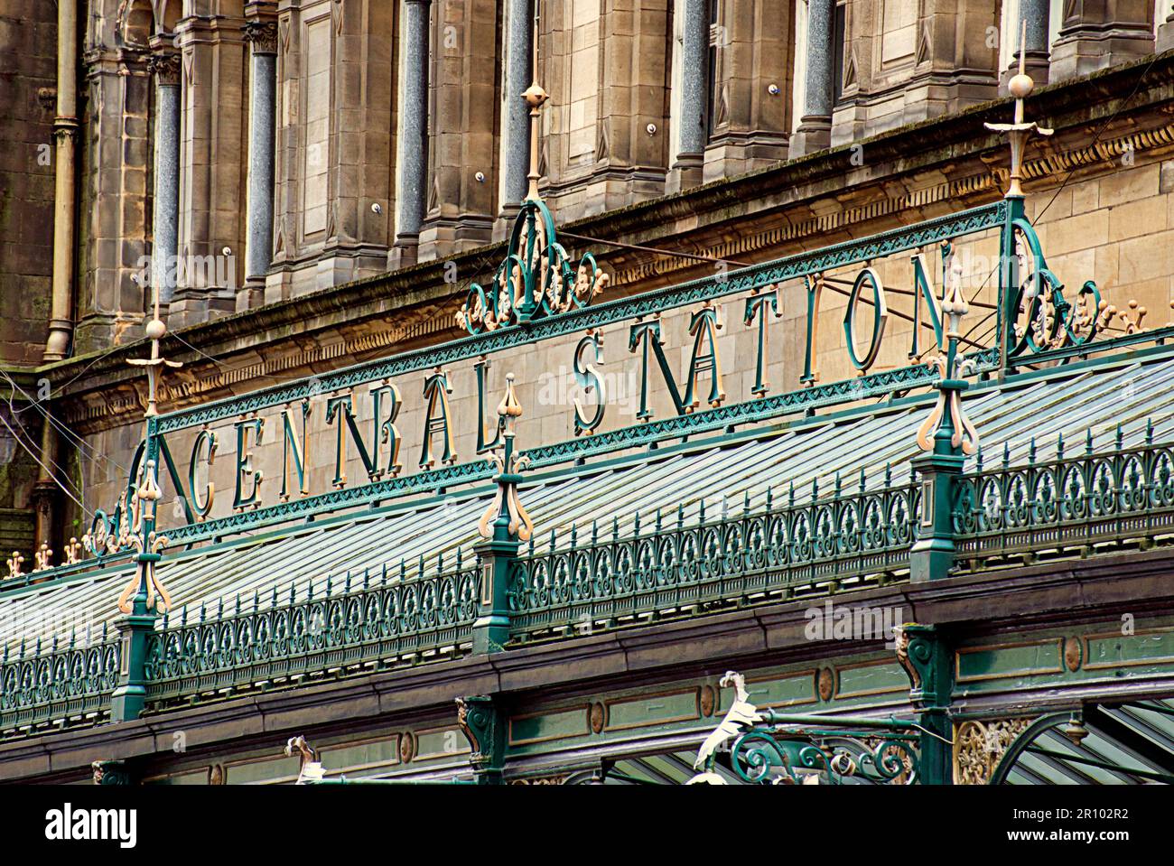 central railway station wrought iron sign on station front Stock Photo ...
