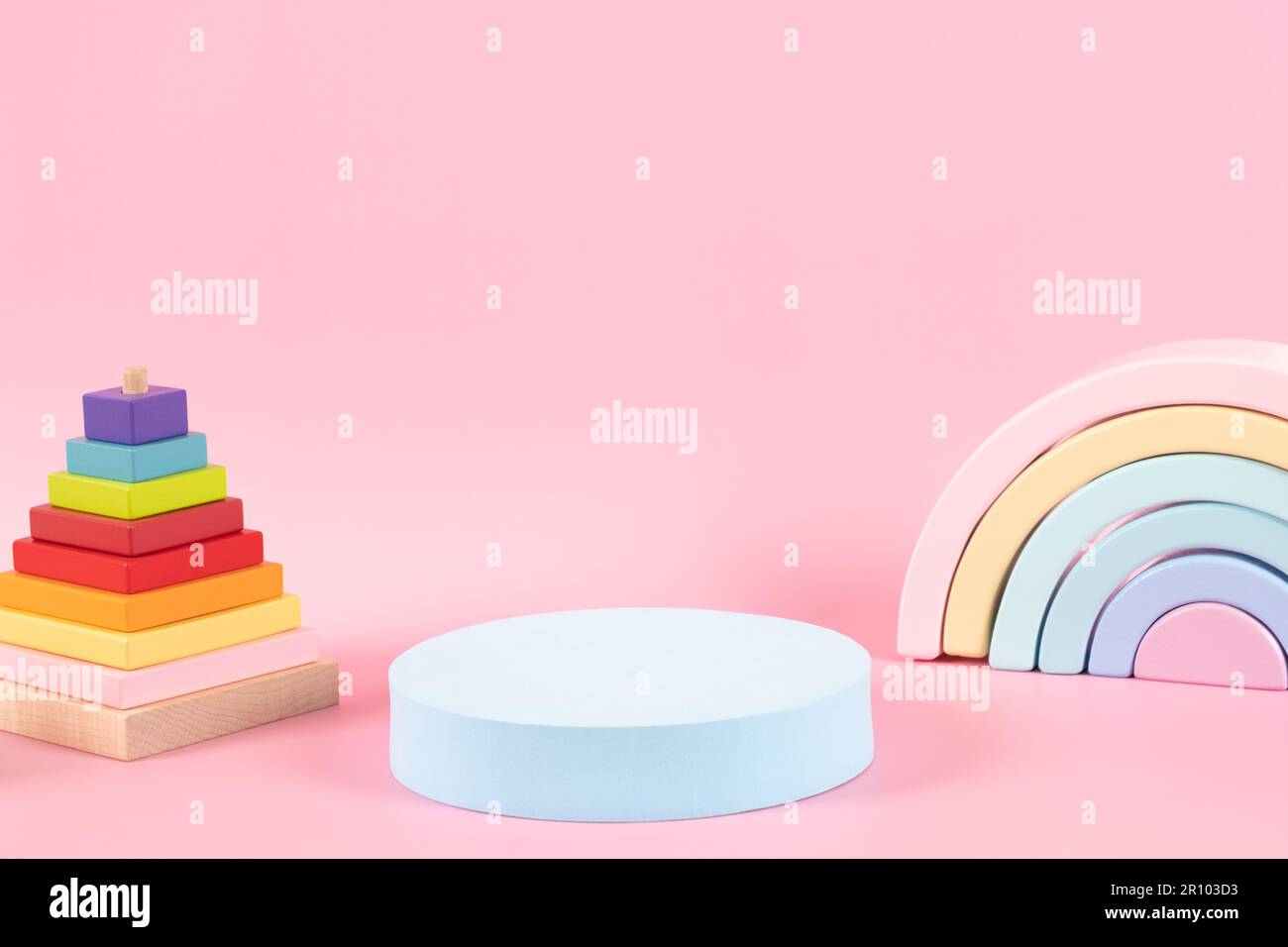 Baby kid toy background. Composition of wooden educational toys and ...