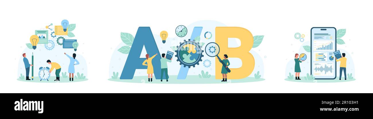 Project management set vector illustration. Cartoon tiny people make ...