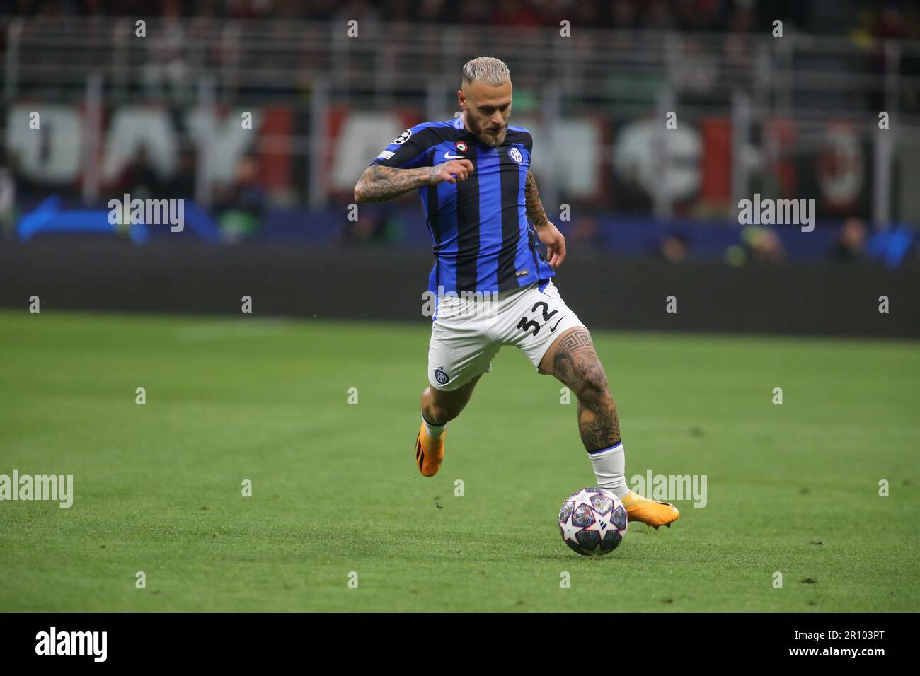 Milan, Italy. 10th May, 2023. Federico Dimarco of FC Internazionale during the Uefa Champions ...