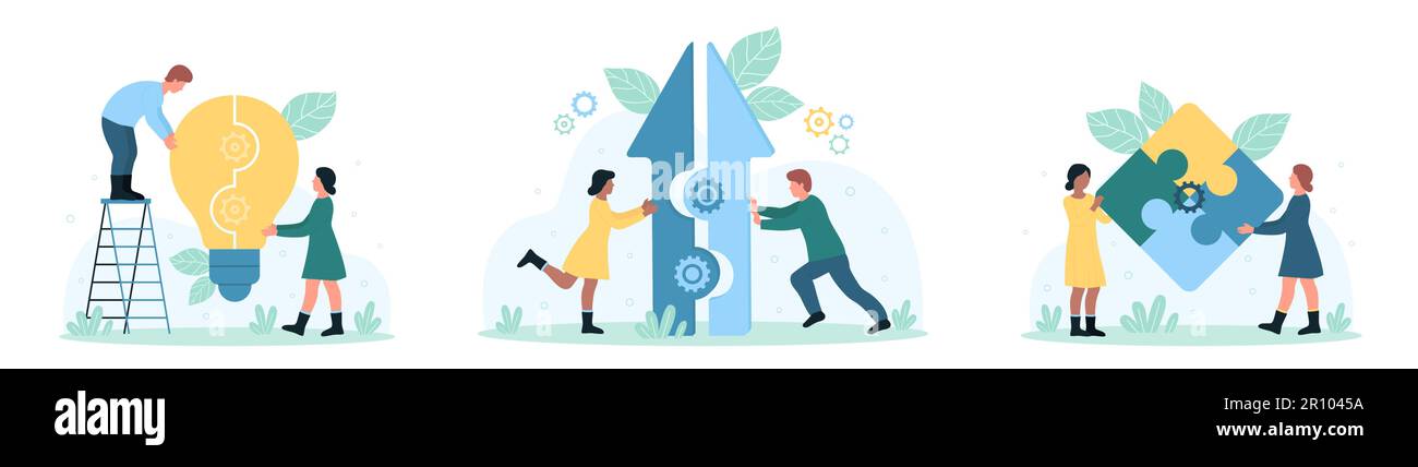 Business teamwork, success partnership set vector illustration. Cartoon ...